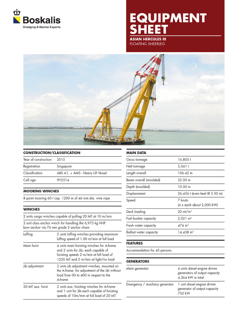 Asian Hercules III Specifications | PDF | Anchor | Crane (Machine)