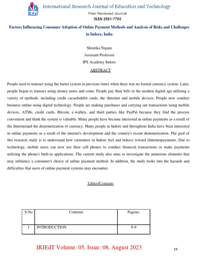 Factors Influencing Consumer Adoption of Online Payment Methods and ...