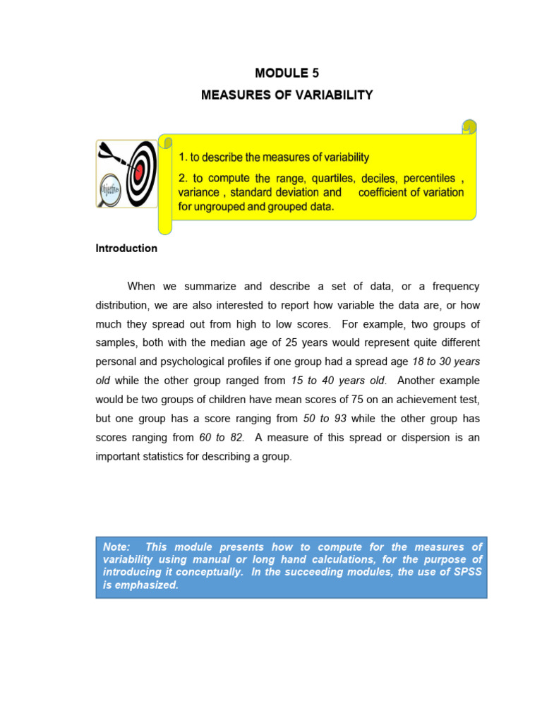 Module 5 Measures Of Variability Pdf
