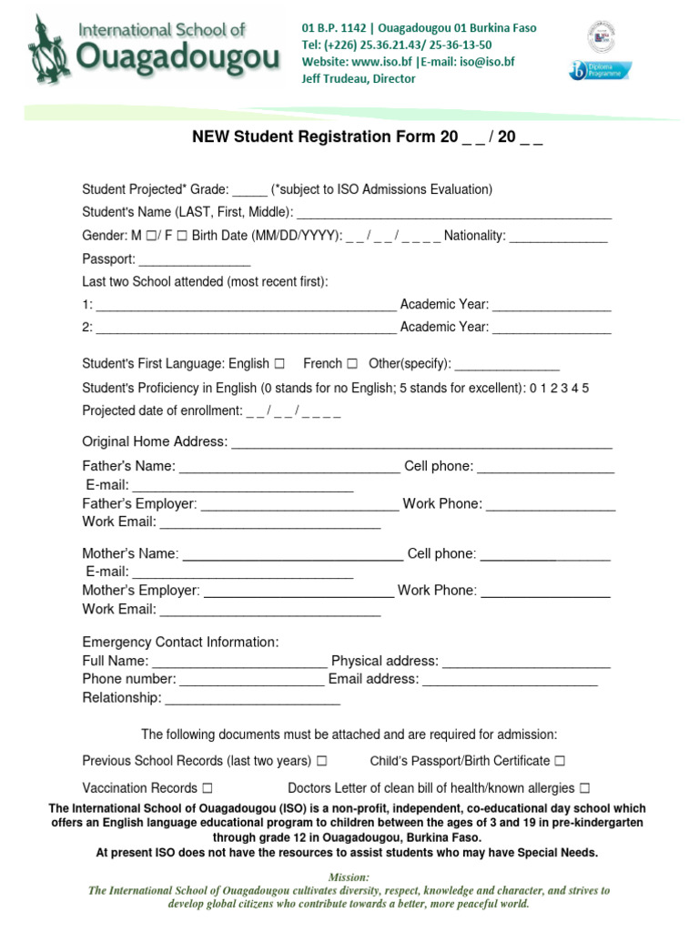 New Student Registration Form | PDF