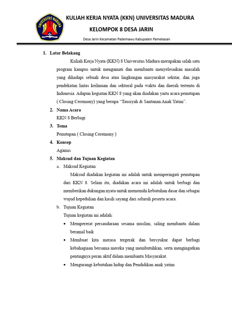 Proposal KKN 8 Closing Ceremony | PDF