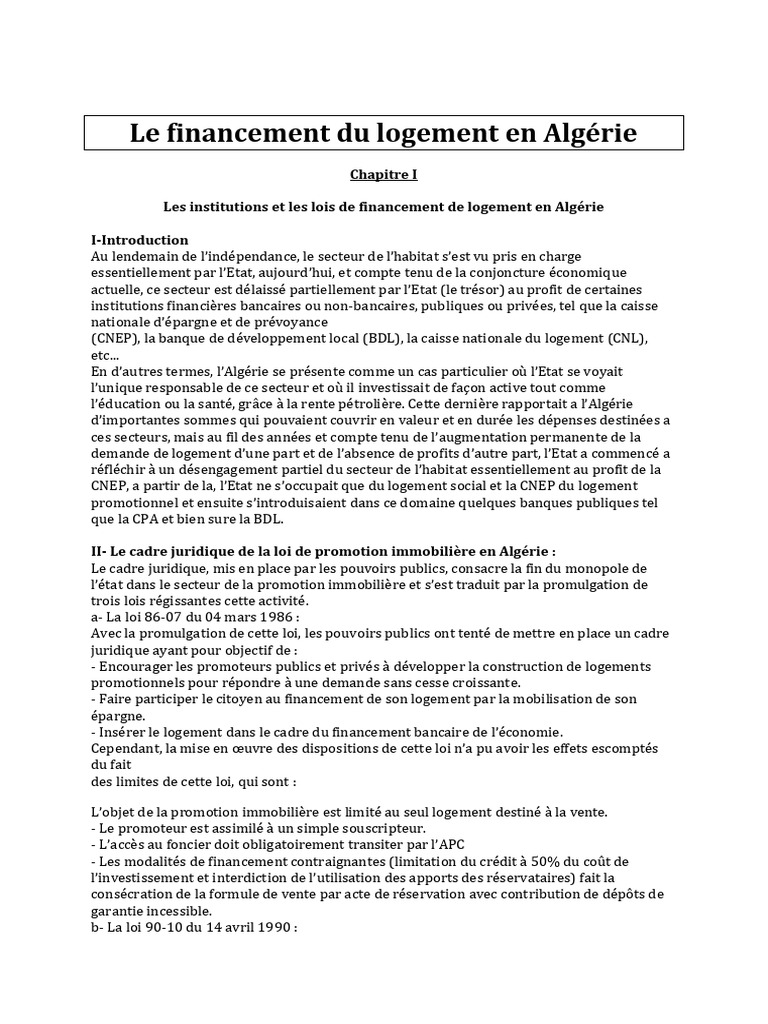 Le Financement Du Logement en Algérie | PDF