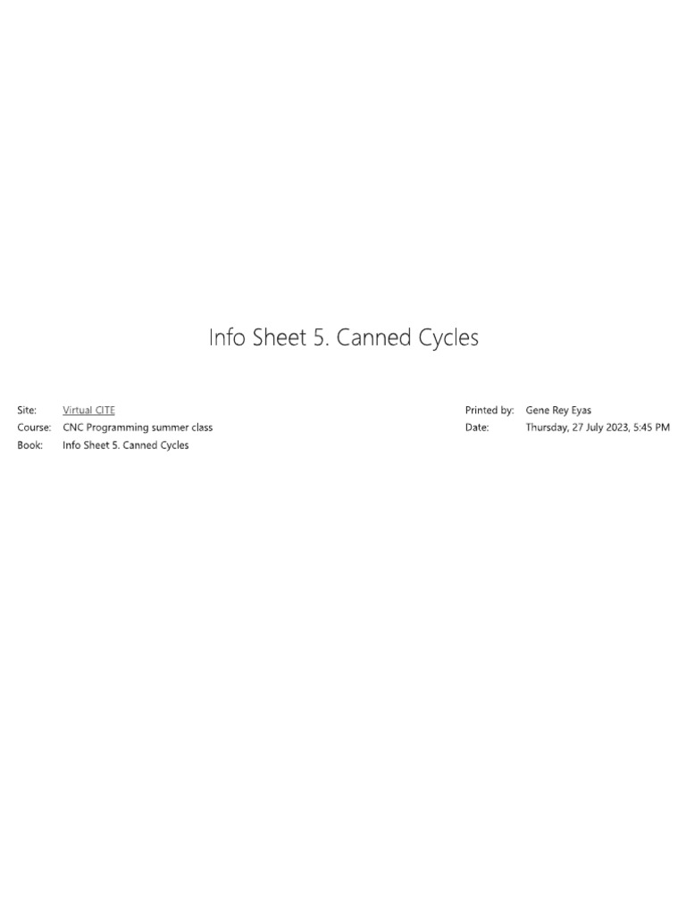 Info Sheet 5. Canned Cycles | PDF