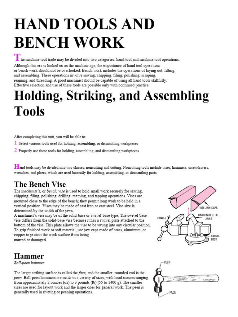 Machining HAND TOOLS AND | PDF | Hammer | Tools