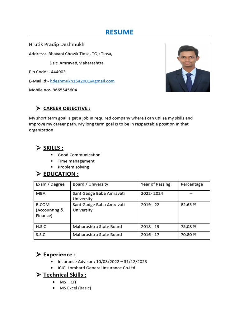 Hrutik Resume HD | PDF | Career & Growth