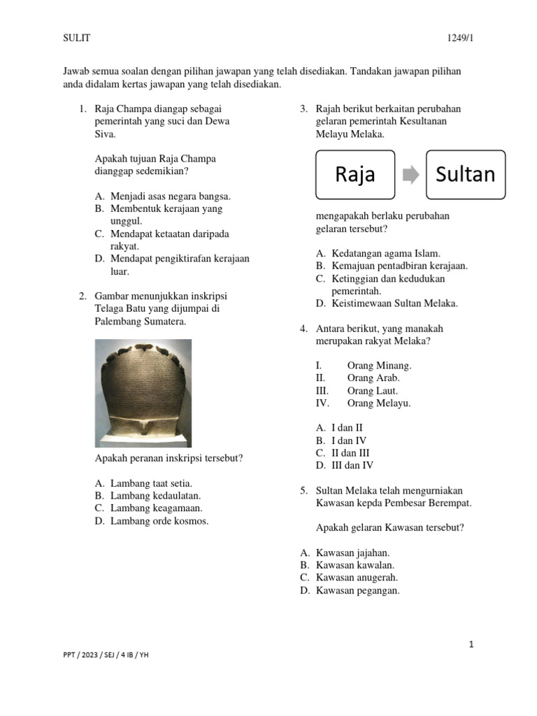 Sejarah F4 Kertas 1 | PDF