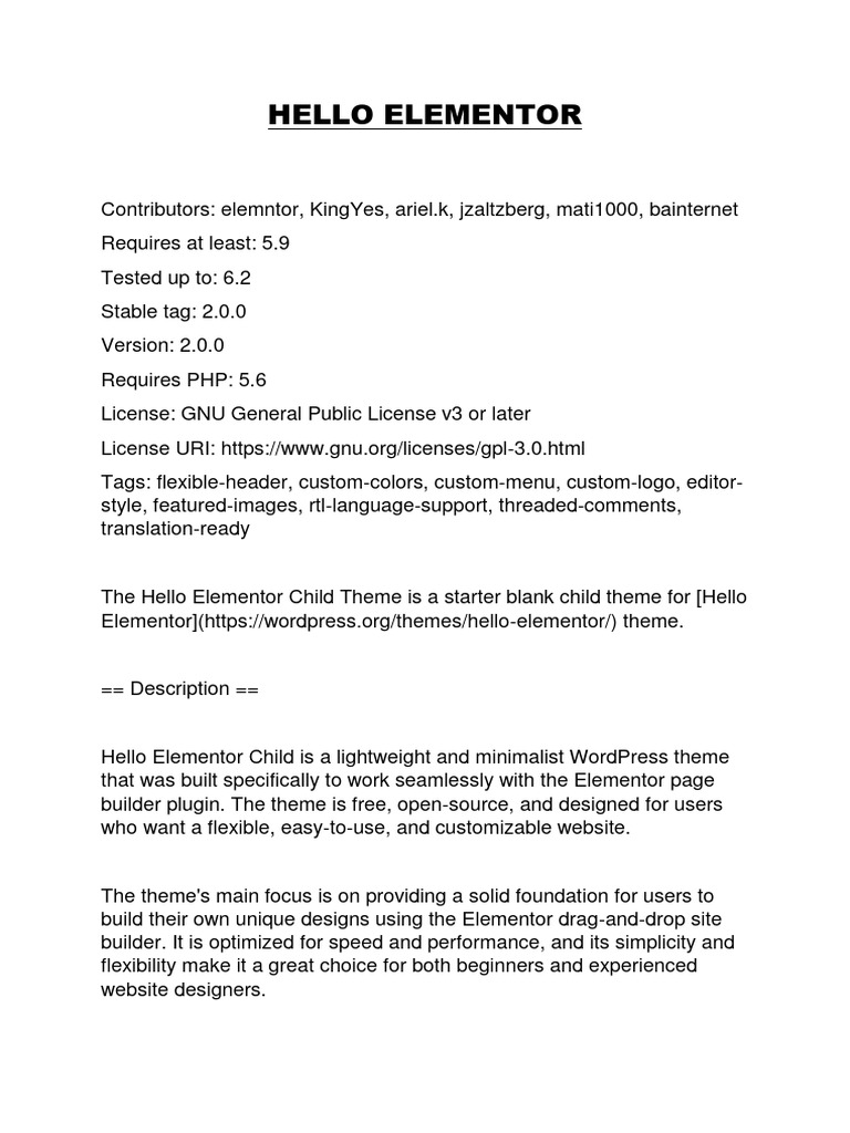 Hello Elementor | PDF | Word Press | Software Engineering