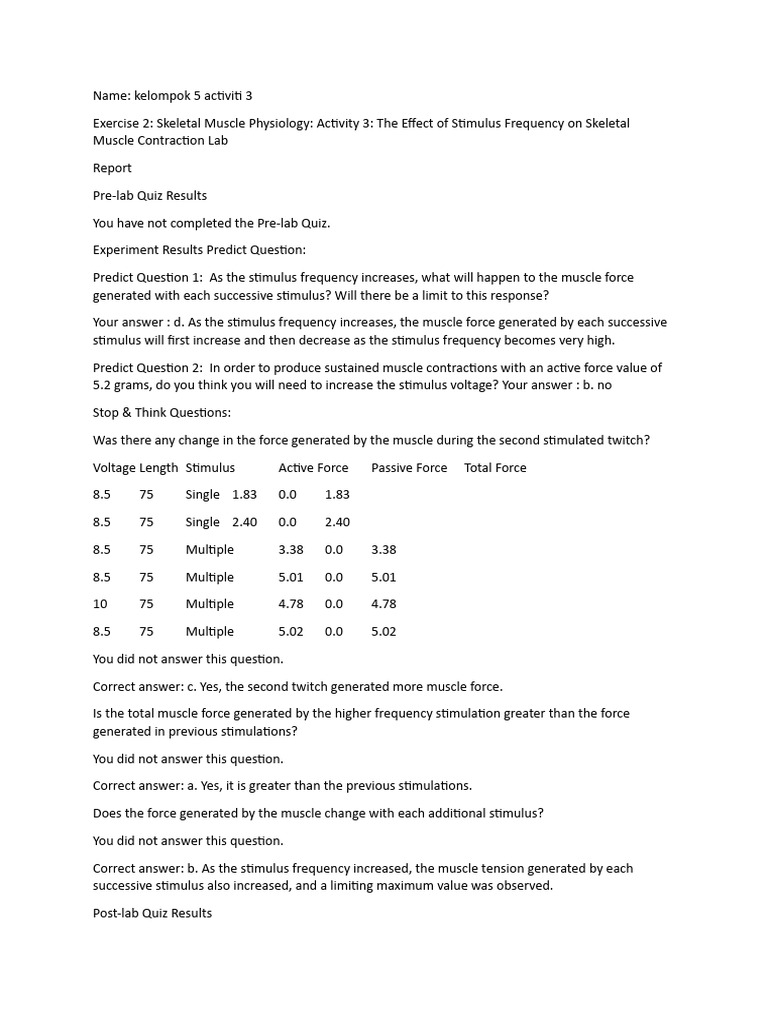 Skeletal Muscle Stimulation Lab | PDF | Muscle Contraction | Skeletal ...