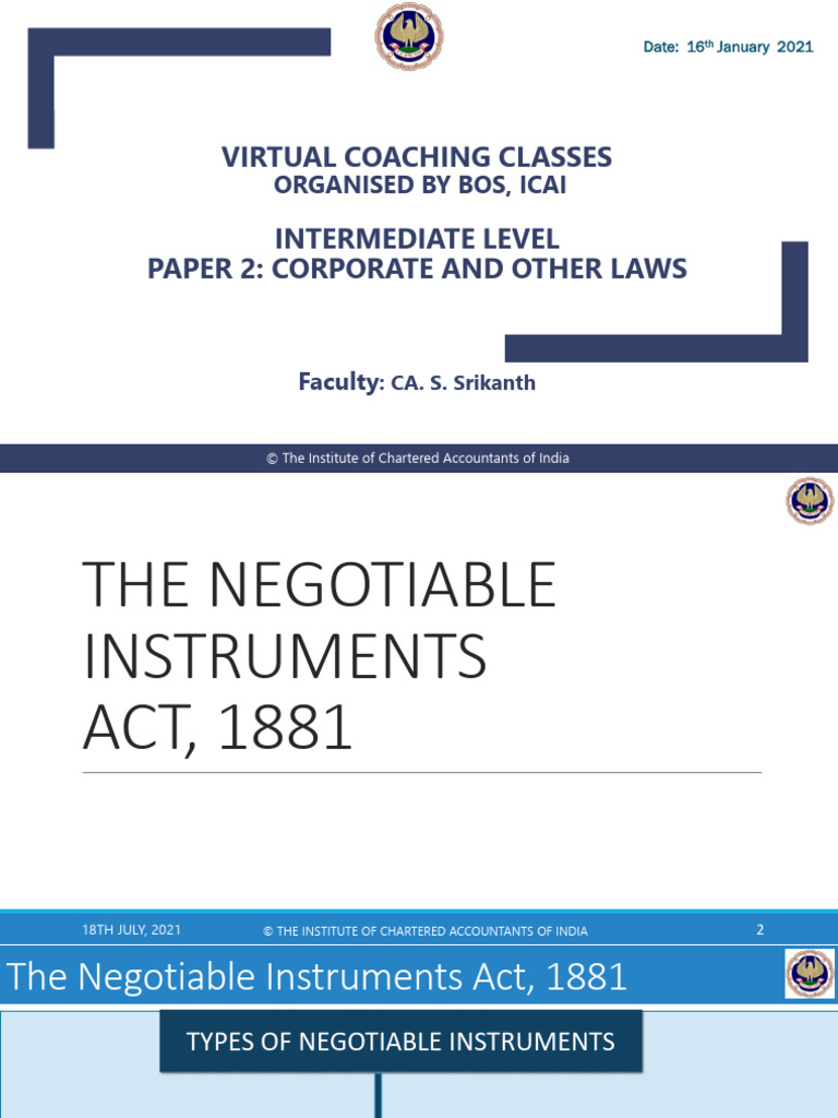 CA S Srikanth The Negotiable Instruments Act 1881 1649399996 | PDF | Negotiable Instrument | Cheque