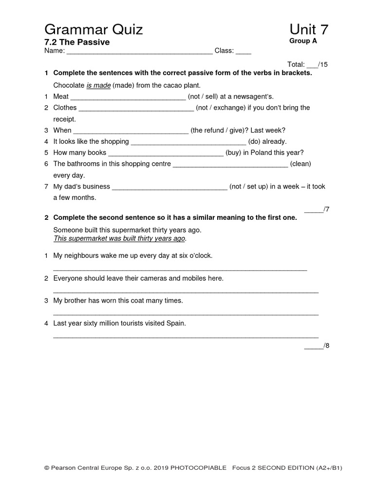 Focus 2 2ed Grammar Quiz Unit7.2 GroupA | PDF