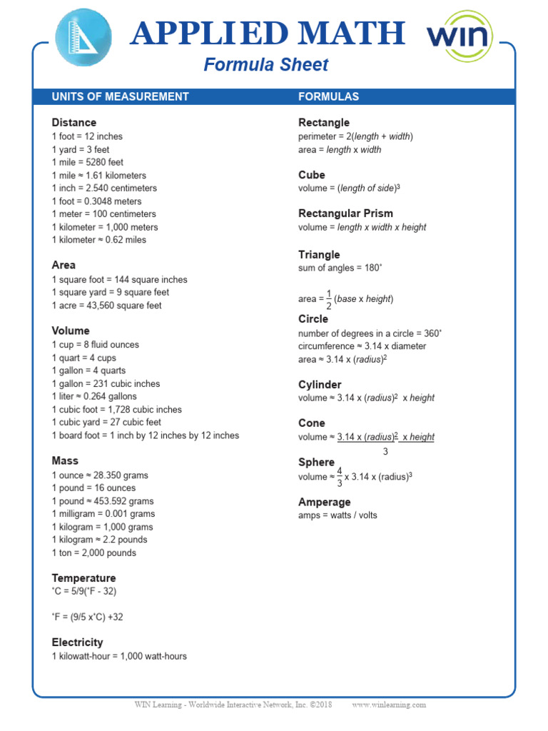 Units of Measurement and Formulas | PDF
