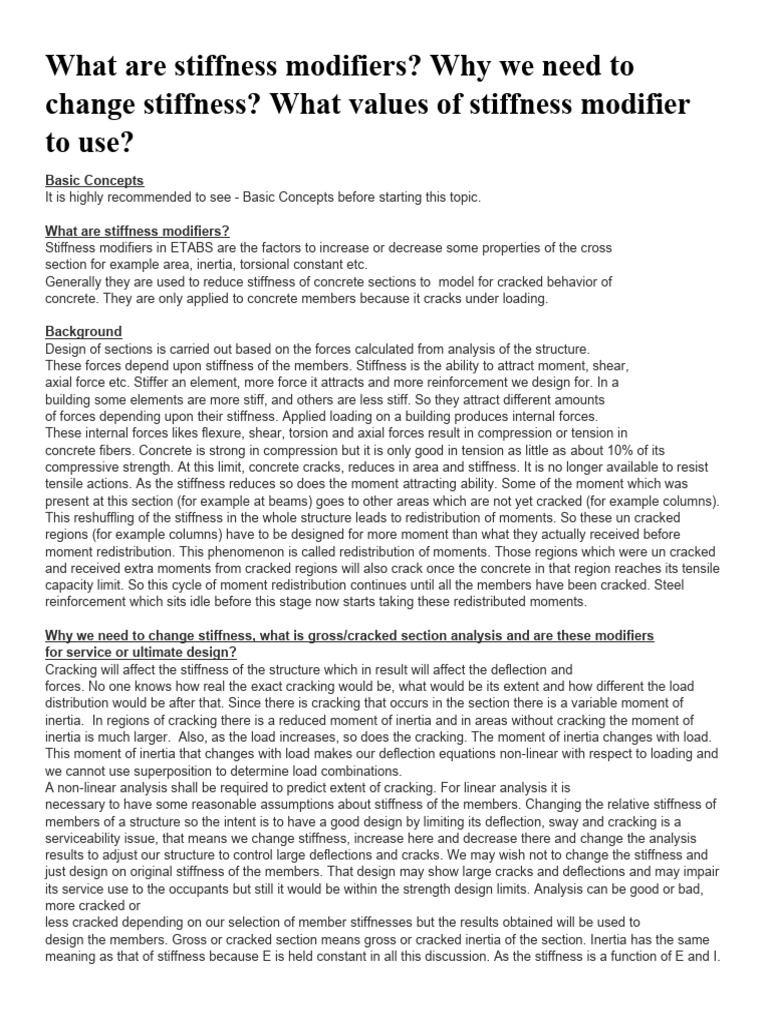 Understanding Stiffness Modifiers in ETABS | PDF