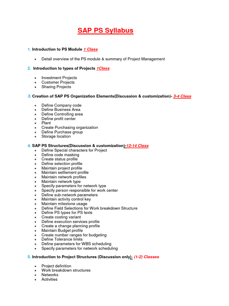 SAP PS Syllabus | PDF