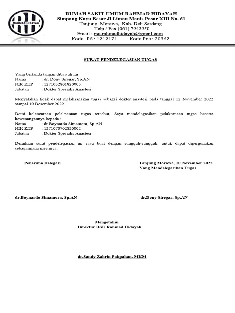 Surat Delegasi dr. Dony Siregar | PDF