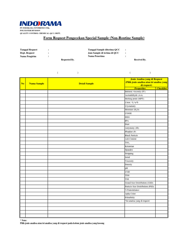 Form Request Pengecekan Special Sample (Non-Routine Sample) | PDF | Physical Sciences | Chemistry