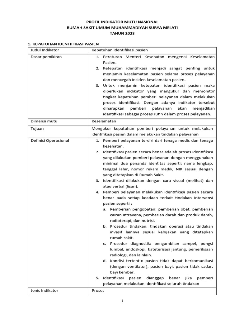 Profil Indikator Mutu Nasional 2023 | PDF