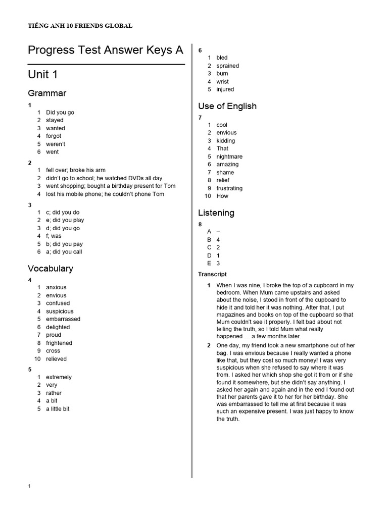 Progress Test Answer Keys A | PDF