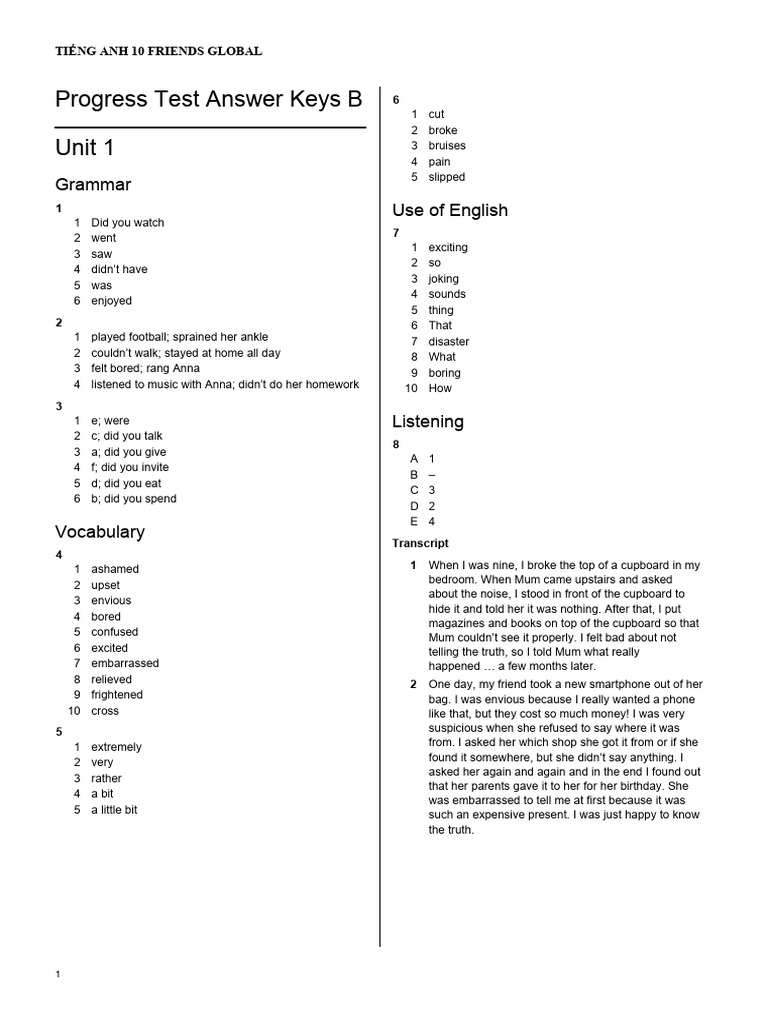 Progress Test Answer Keys B | PDF