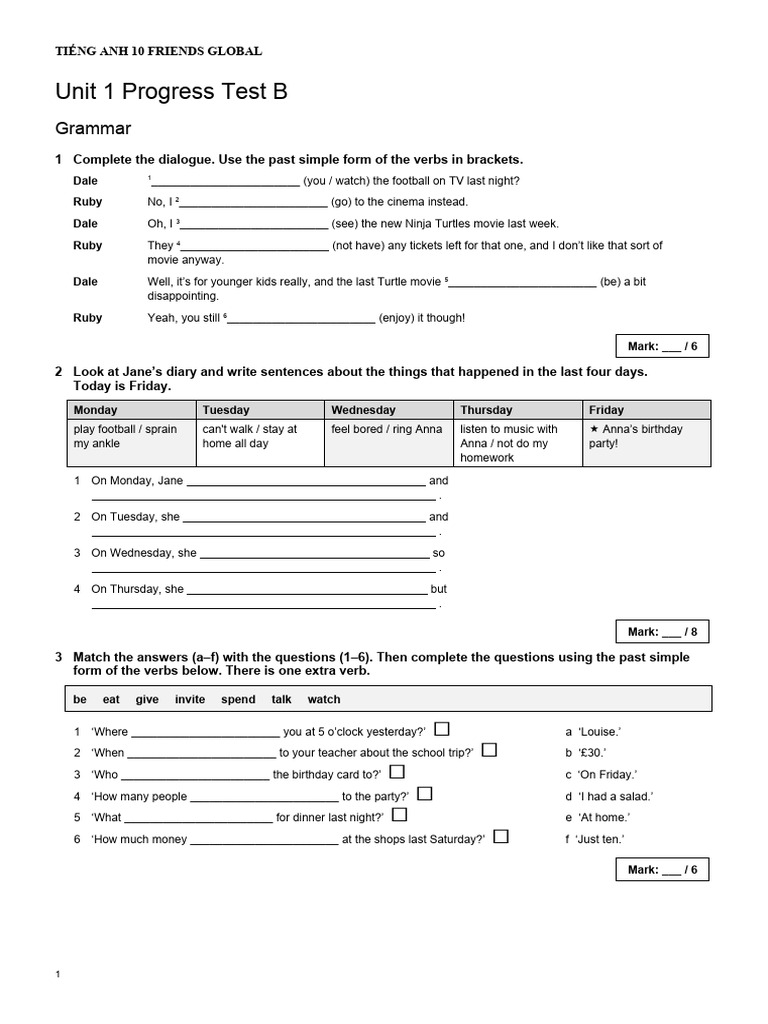 U1 Progress Test B | PDF