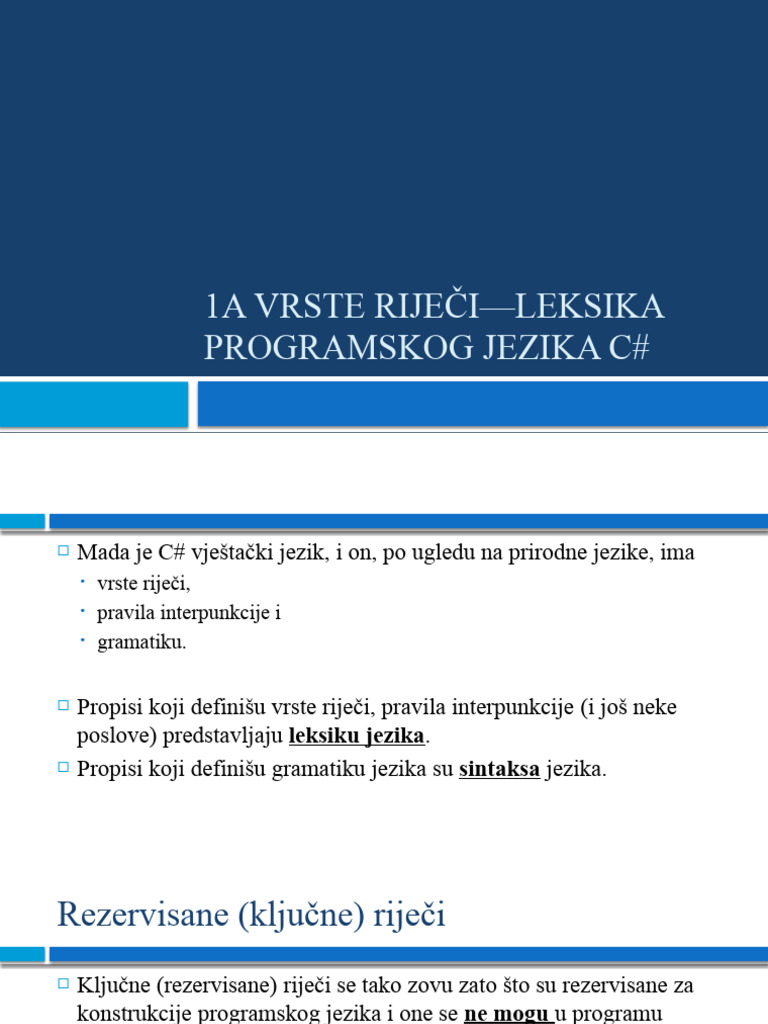 1a Leksika Programskog Jezika C# | PDF