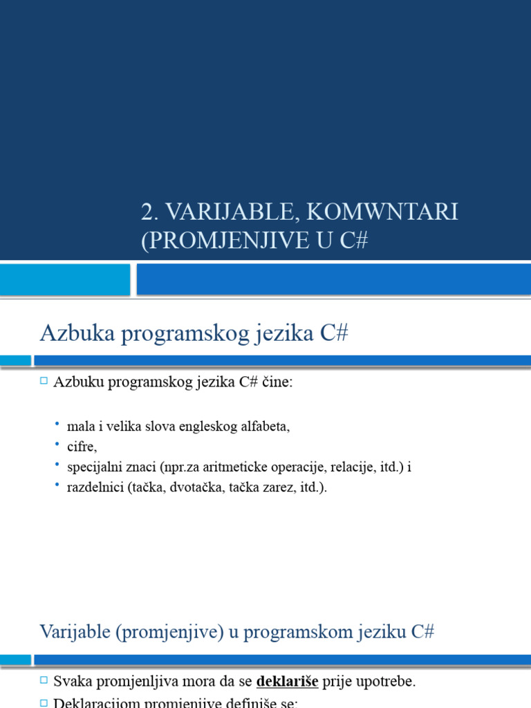 Varijable (Promjenjive) U C# | PDF