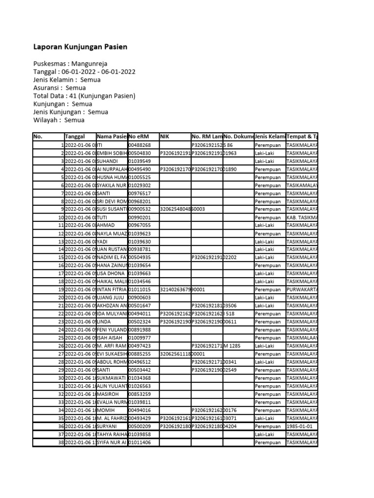 Laporan Kunjungan Pasien - xlsx6 | PDF