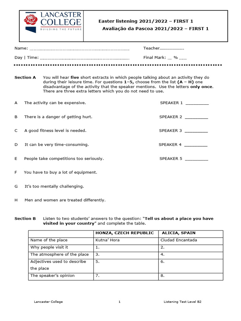 FIRST 1 - Open World B2 | PDF