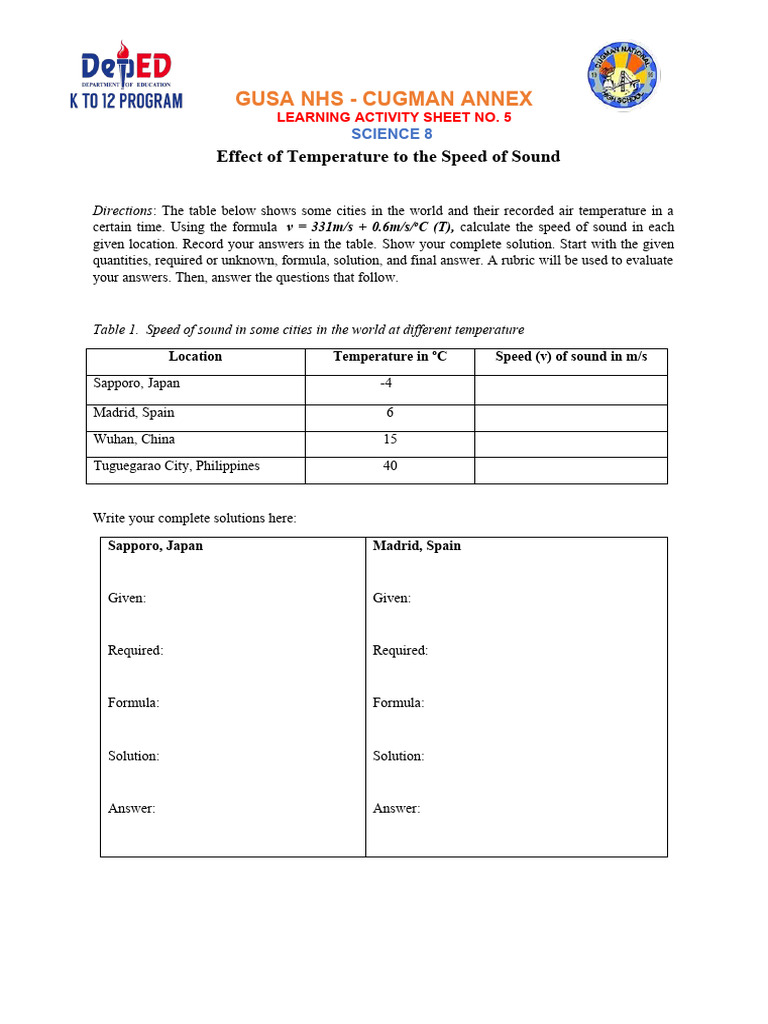 Las 5 - Effect of Temperature To Sound | PDF