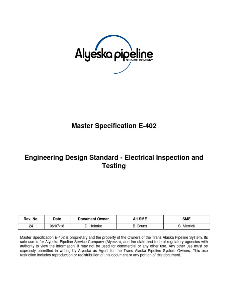 E-402 - Engineering Design Standard - Electrical Inspection and Testing ...