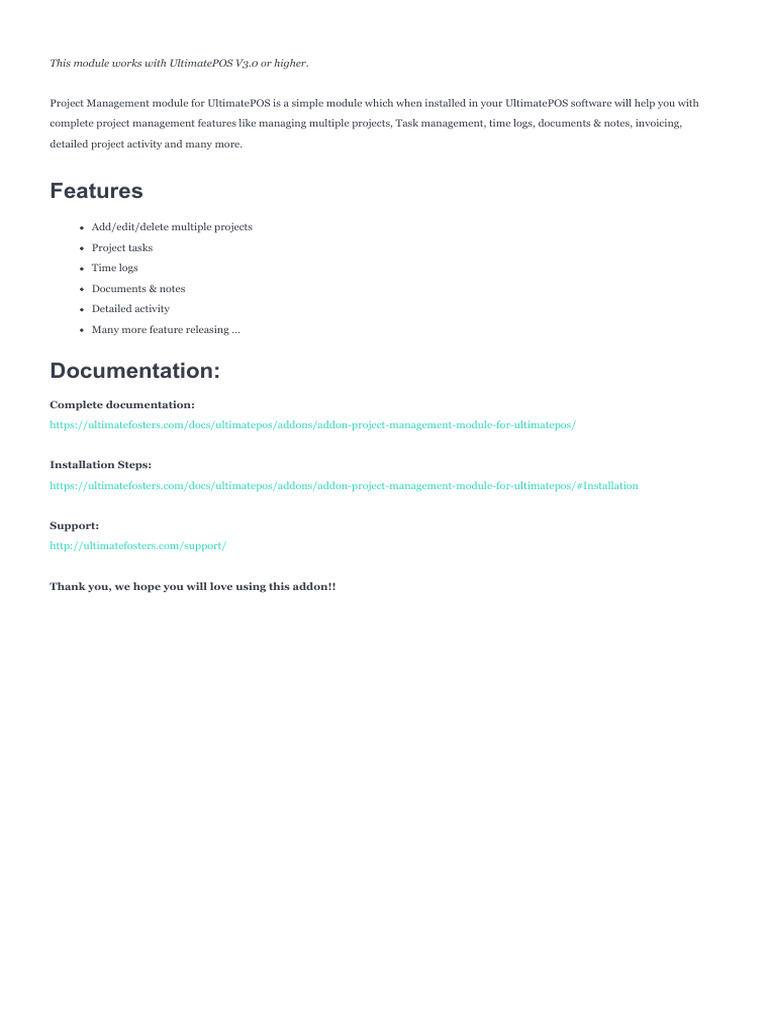 Getting Started Project Management Module For UltimatePOS | PDF