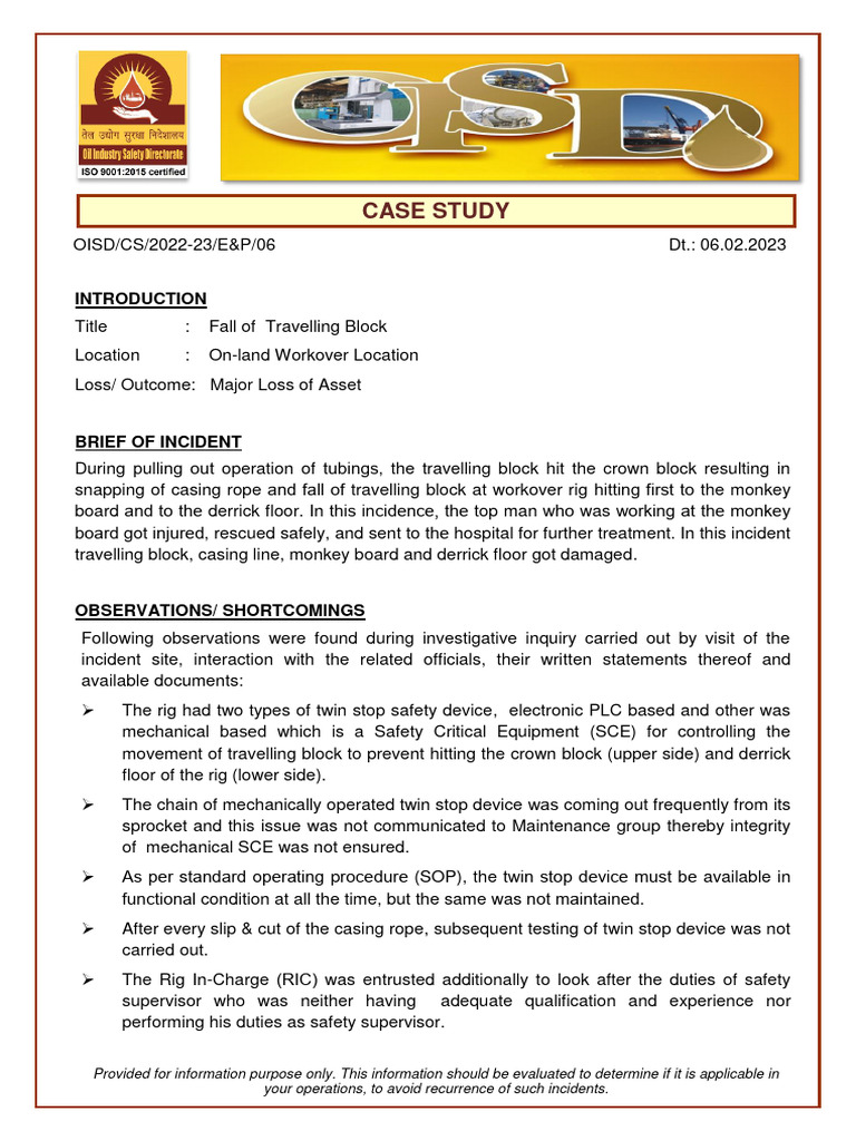 Fall of Travelling Block | PDF | Regulatory Compliance | Audit