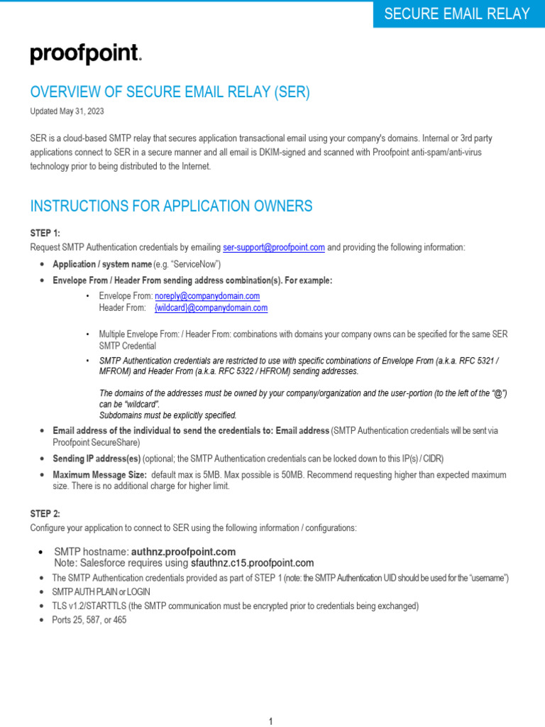 Proofpoint SER App Onboarding Guide v1.4 | PDF | Transport Layer Security | Email Address