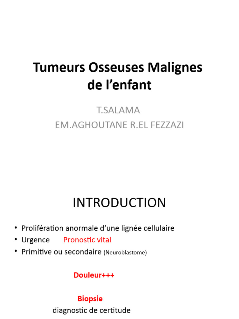 Tumeurs Osseuses Malignes de L'enfant (Cours 4 Eme Année) | PDF Tumeurs Osseuses Malignes de L'enfant (Cours 4 Eme Année) | PDF