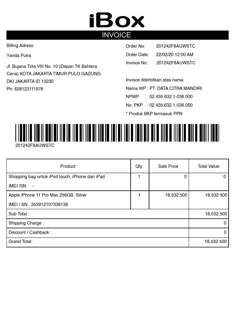 Invoice for iPhone 11 Pro Max Purchase | PDF