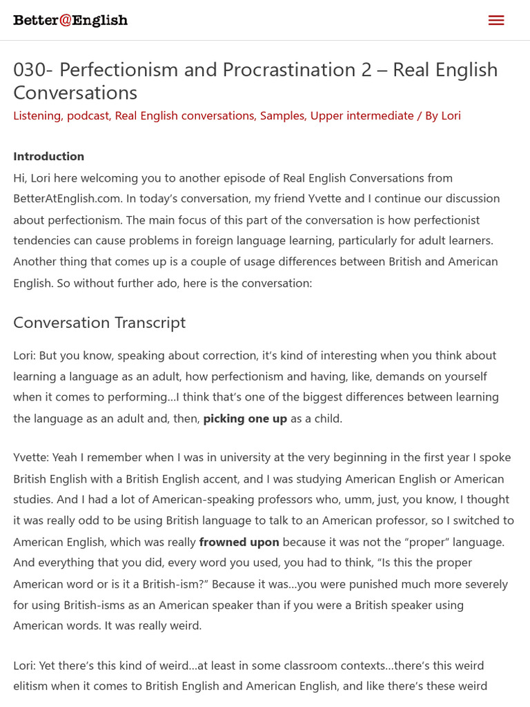 BE 44 Perfectionism 2 | PDF | Perfectionism (Psychology) | English Language