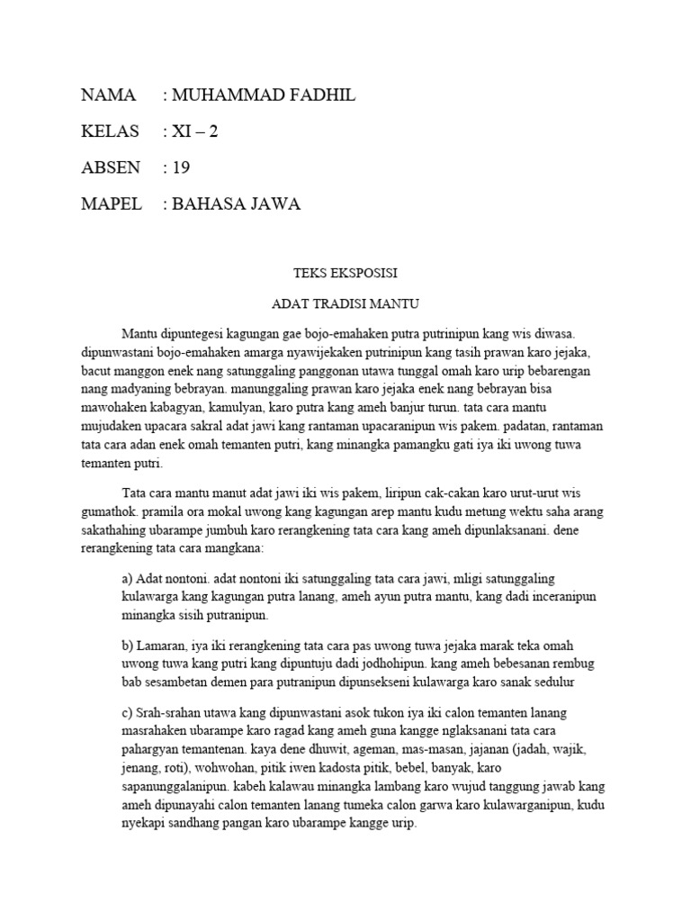 Teks Eksposisi Adat Tradisi Mantu | PDF