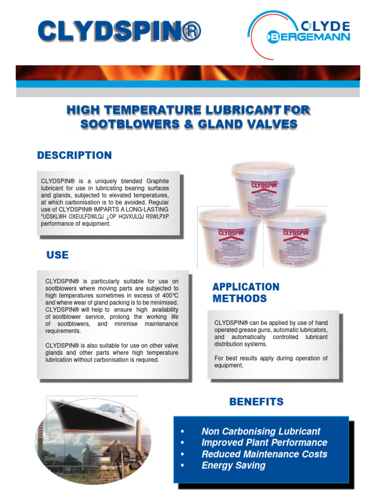 Technical Data and MSDS For Clydspin High Temperature Lubricant, Part ...