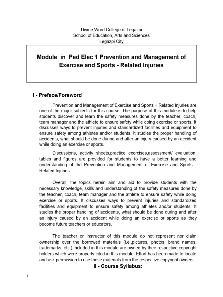 MODULE IN PEd ELEC 1 Prevention and Management of Exercise and Sports ...