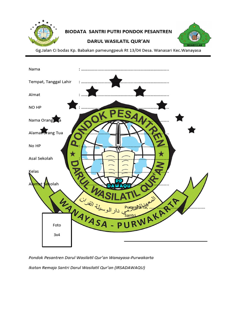 Biodata Santri Putra Pondok Pesantren | PDF | Olahraga & Rekreasi | Griya & Taman