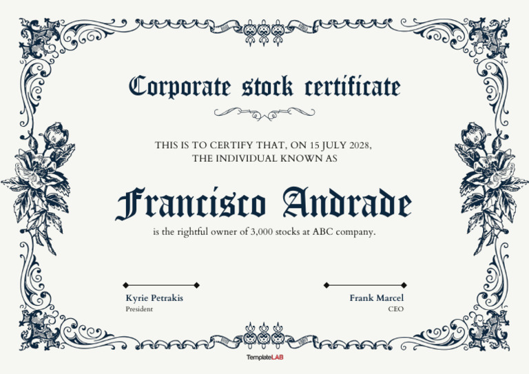 Corporate Stock Certificate Template 1 | PDF