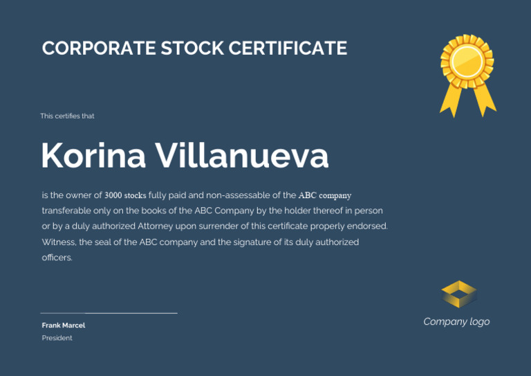 Corporate Stock Certificate Template 3 | PDF