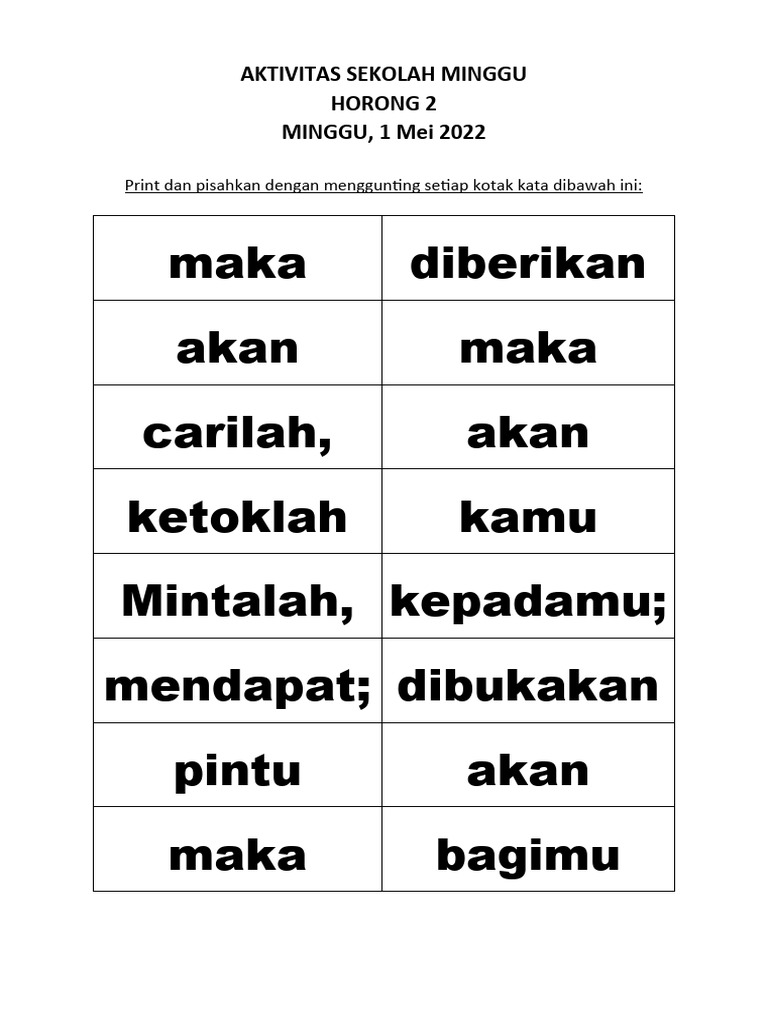 Aktivitas Sekolah Minggu Horong 2 (1 May 2022) | PDF