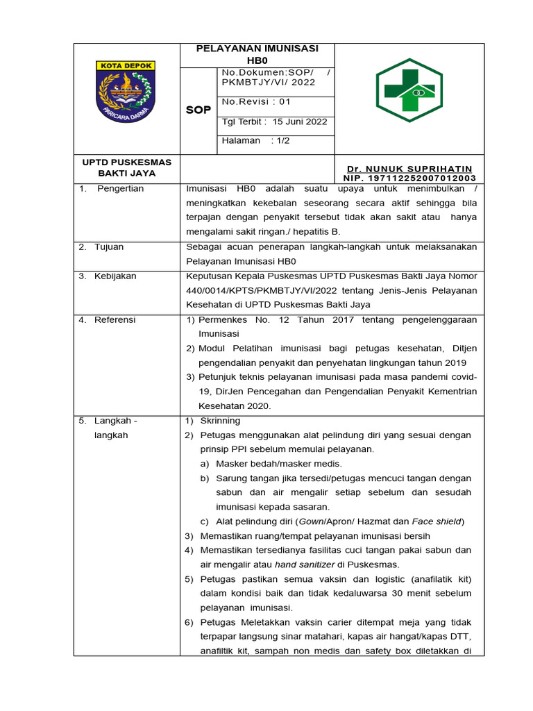 SOP Imunisasi HB0 | PDF