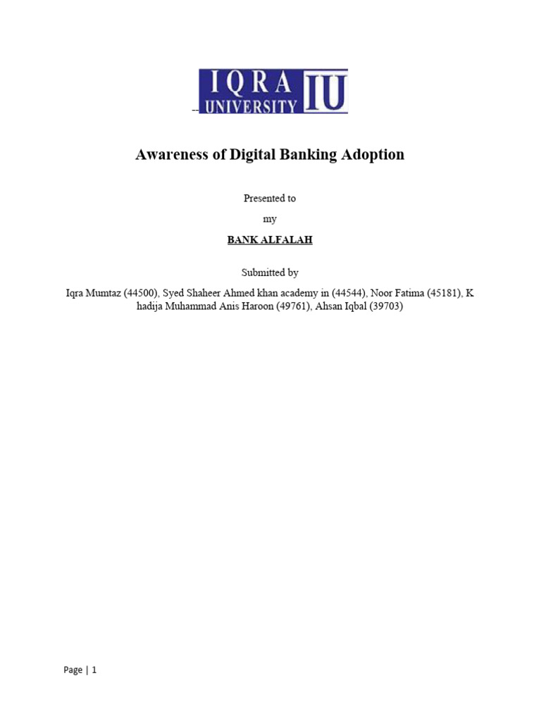 Awareness of Digital Banking Adoption RP2 Final Report Group 3 | PDF | Credit Card | Loans