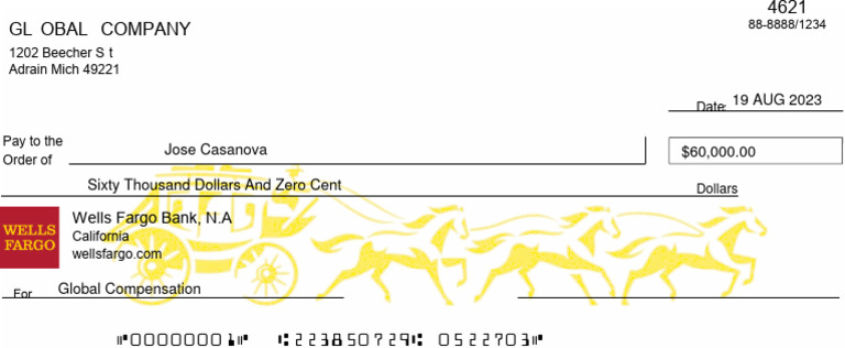 Wellsfargo Check TEMP | PDF