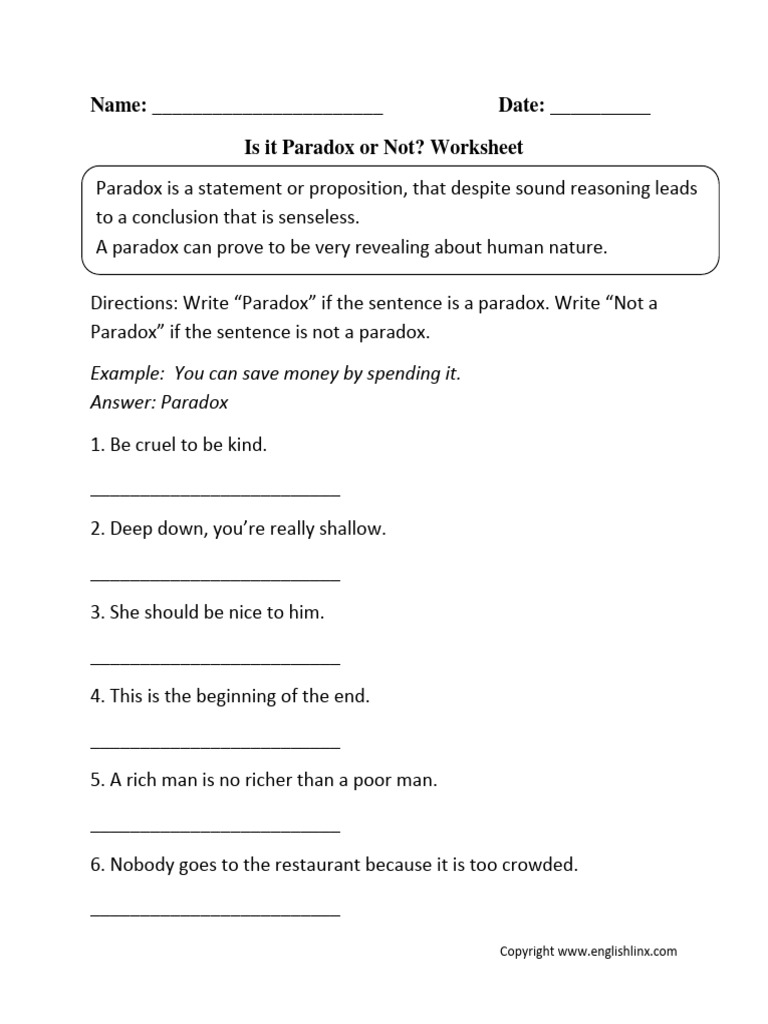 Is-Paradox-or-Not-Worksheet in Class | PDF
