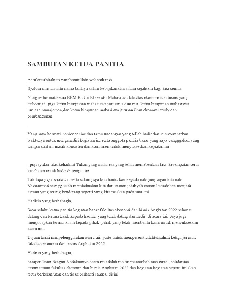 Contoh Kata Sambutan Ketua Panitia 1 | PDF