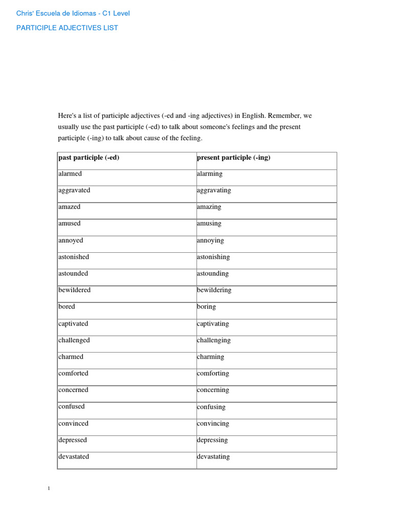 Lista de Adjetivos Participiales | PDF