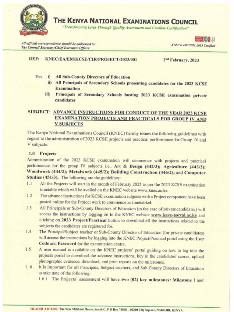 2023 KCSE Projects and Practicals | PDF