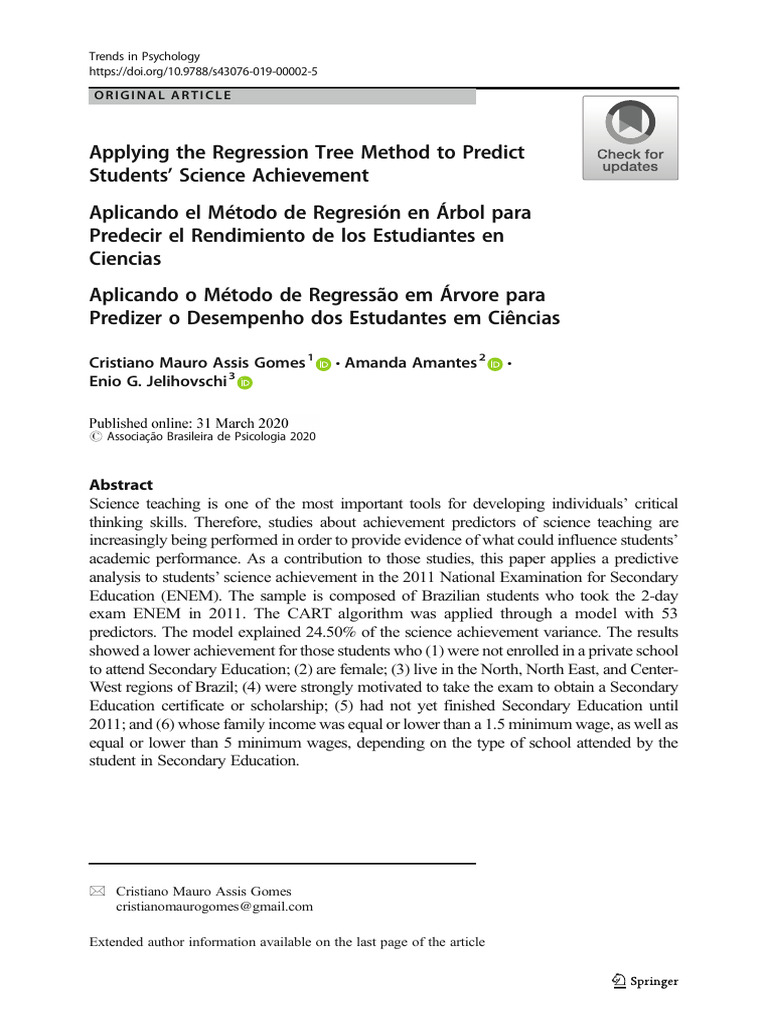 Applying The Regression Tree Method To Predict Students' Science Achievement | PDF | Linear ...